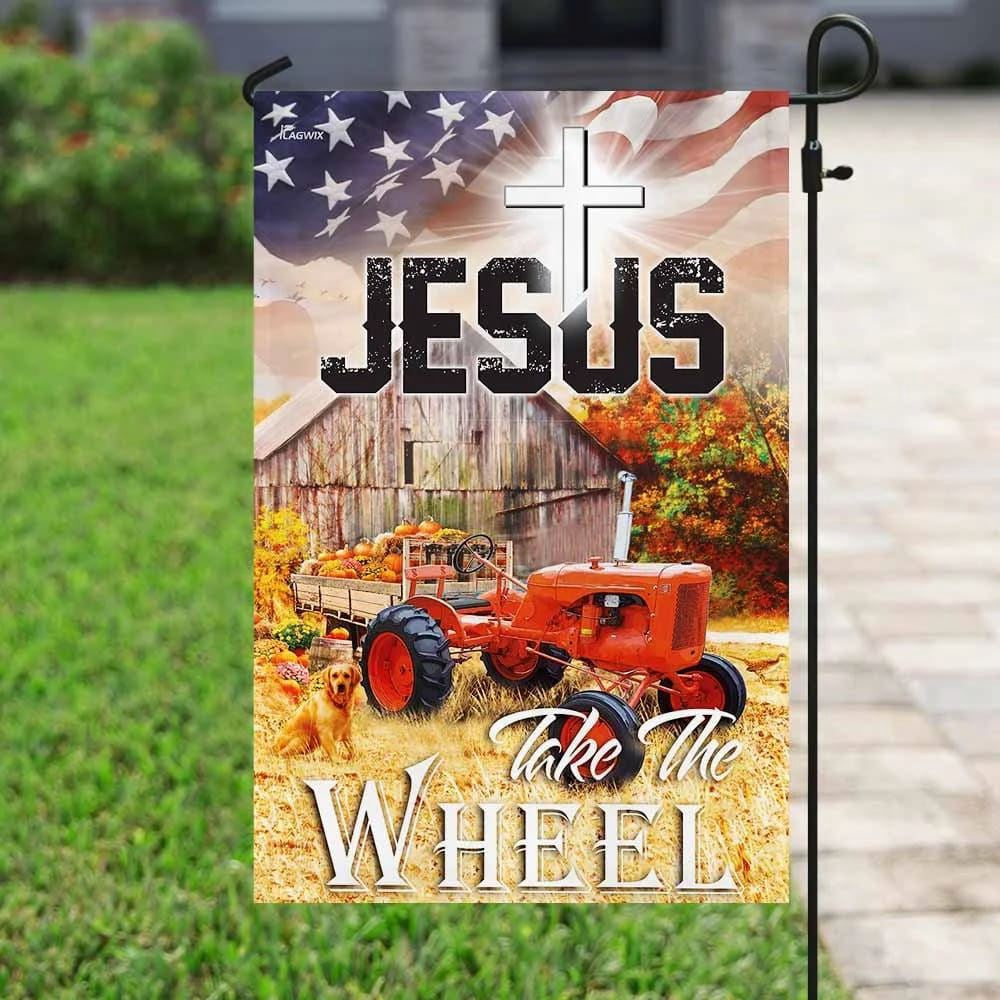 Christian Flag, Tractor Jesus Take The Wheel House Flags, Jesus Christ ...
