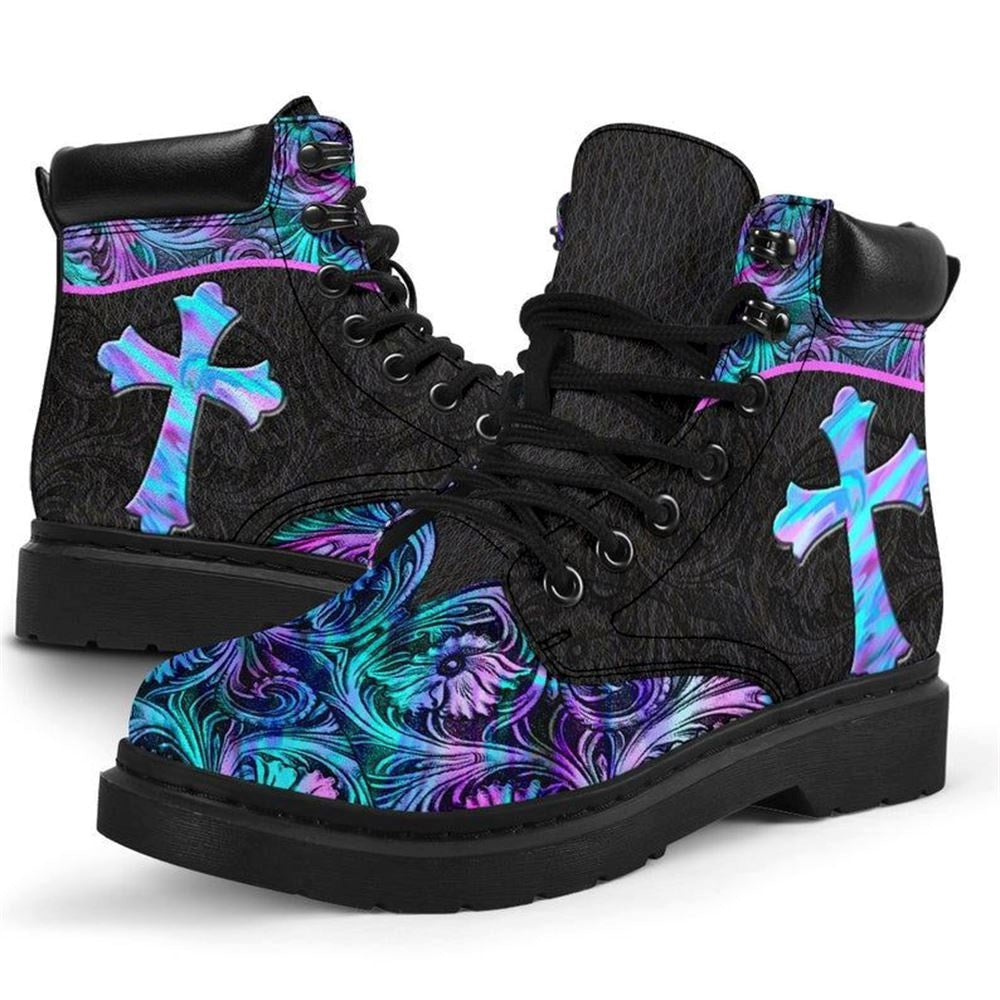 Christian Shoes, Christian Boots, Jesus Pattern Flowers Cross Boots, J ...