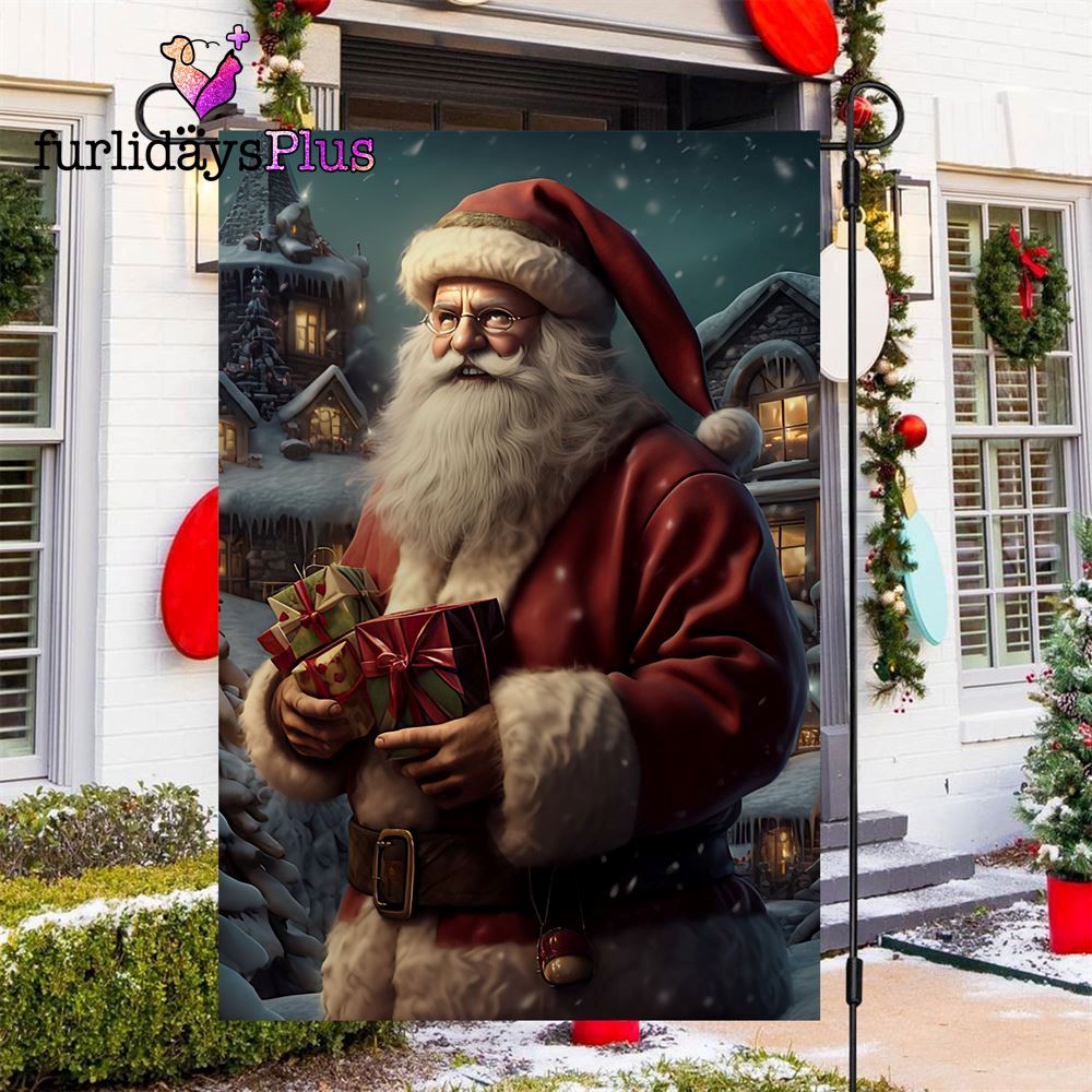 Christmas Flag, Santa Claus Holding Christmas Gifts Santa Claus Xmas G ...