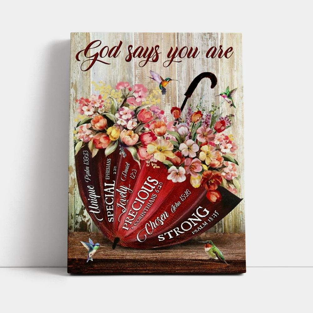 Colorful Flowers, Red Umbrella, God Says You Are Canvas Poster – Furlidays Plus