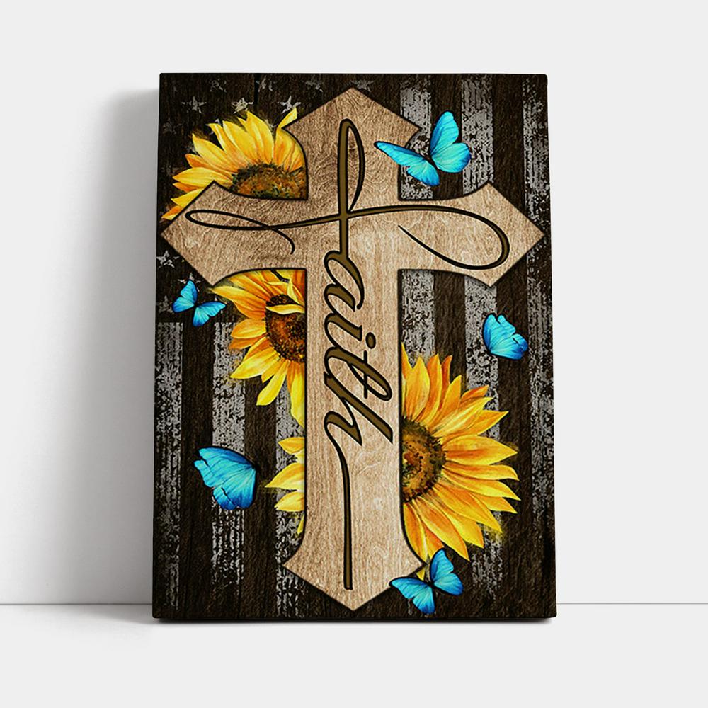 Cross With Sunflower Faith Canvas Art - Bible Verse Wall Art - Christi ...