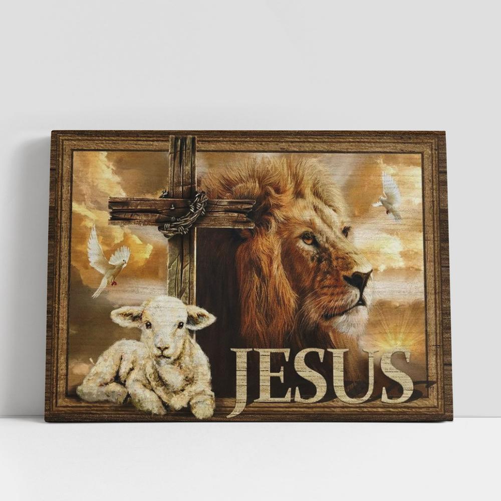 Cute Lamb, Cross Symbol, Amazing Lion, Jesus Canvas Poster – Furlidays Plus