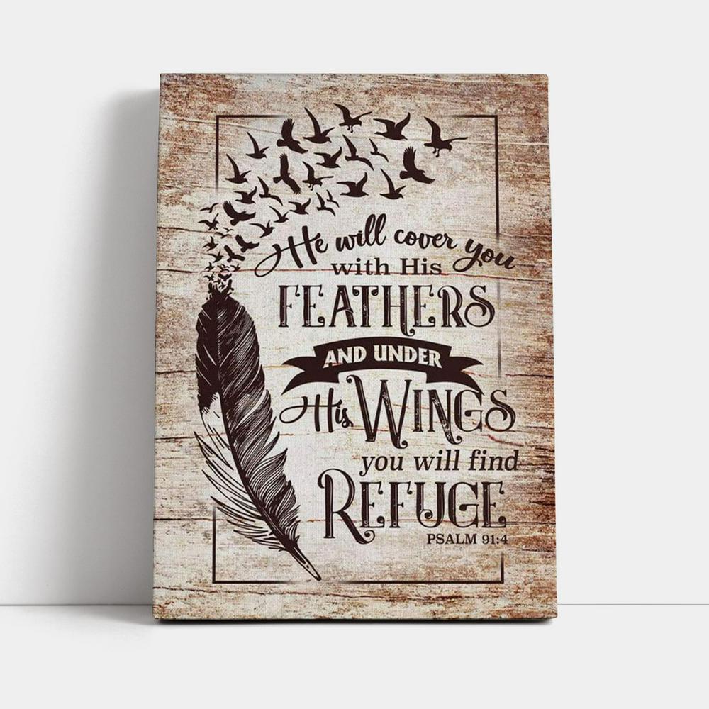He Will Cover You With His Feathers Psalm 914 Bible Verse Wall Decor A ...