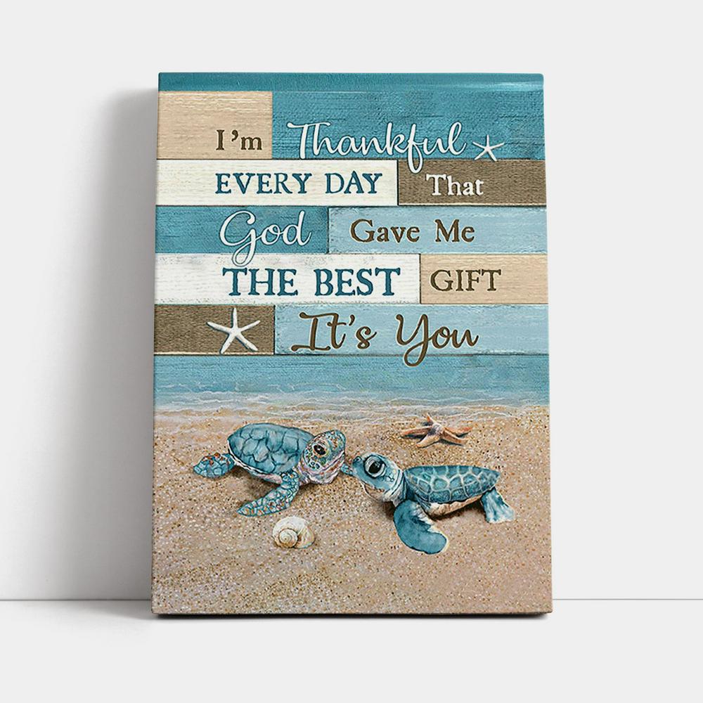 I'm Thankful Every Day Blue Sea Turtle Canvas Art - Bible Verse Wall A ...