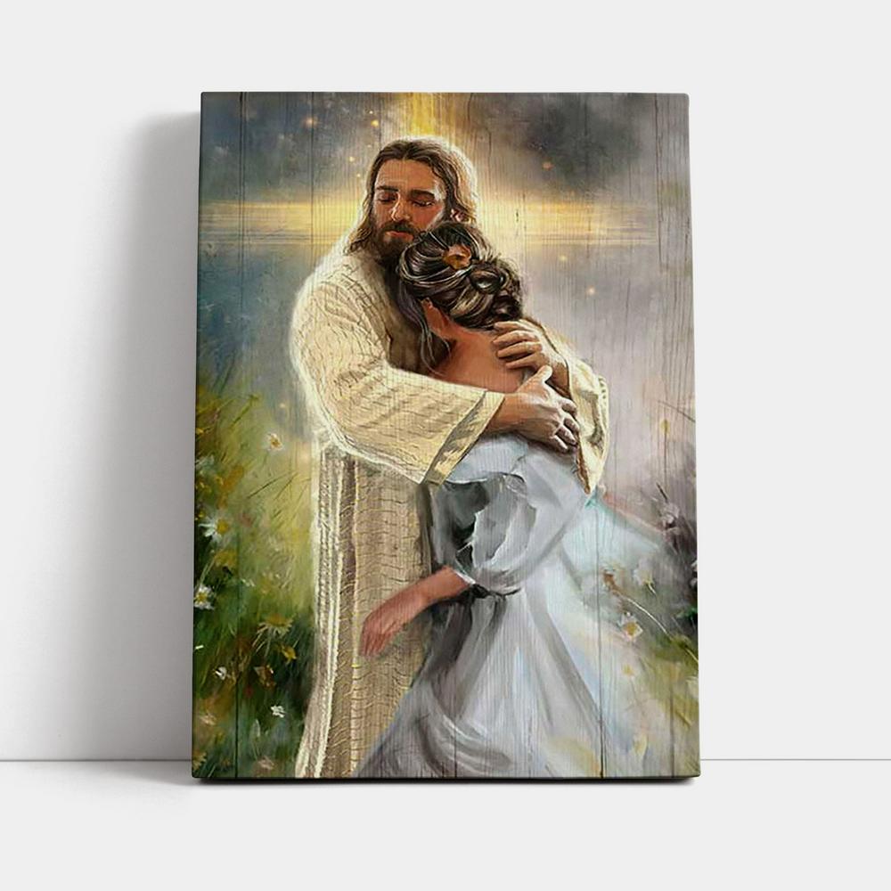 In The Arms Of God Canvas - Jesus Hug Daisy Field Canvas Art - Bible V ...