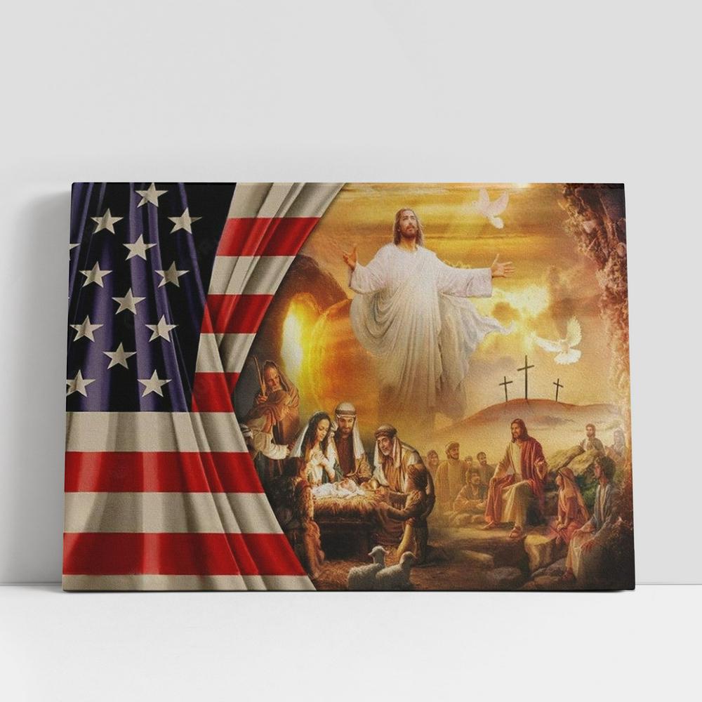 Jesus Christ American Flag Birth Of Jesus Canvas Poster – Furlidays Plus