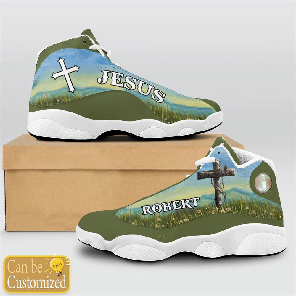Jesus Flower Field Green Custom Name Jd13 Shoes, Jesus Christ Shoes ...