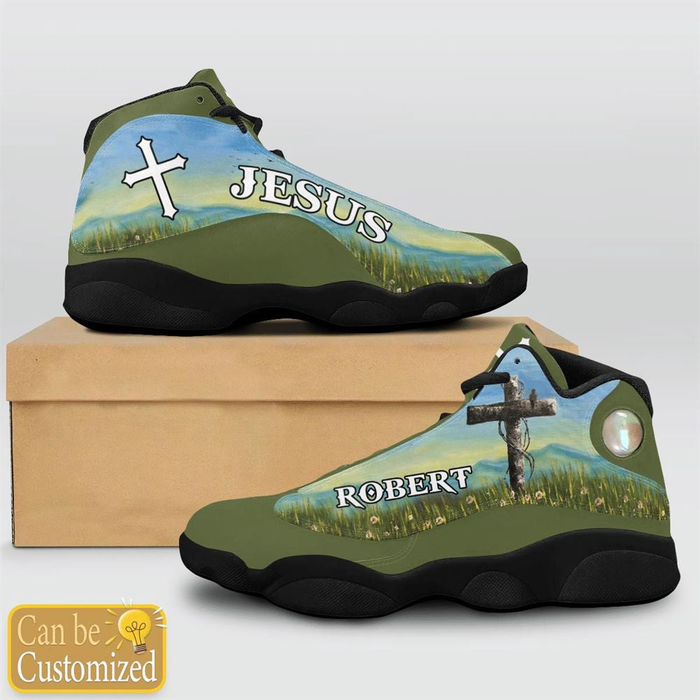 Jesus Flower Field Green Custom Name Jd13 Shoes, Jesus Christ Shoes ...