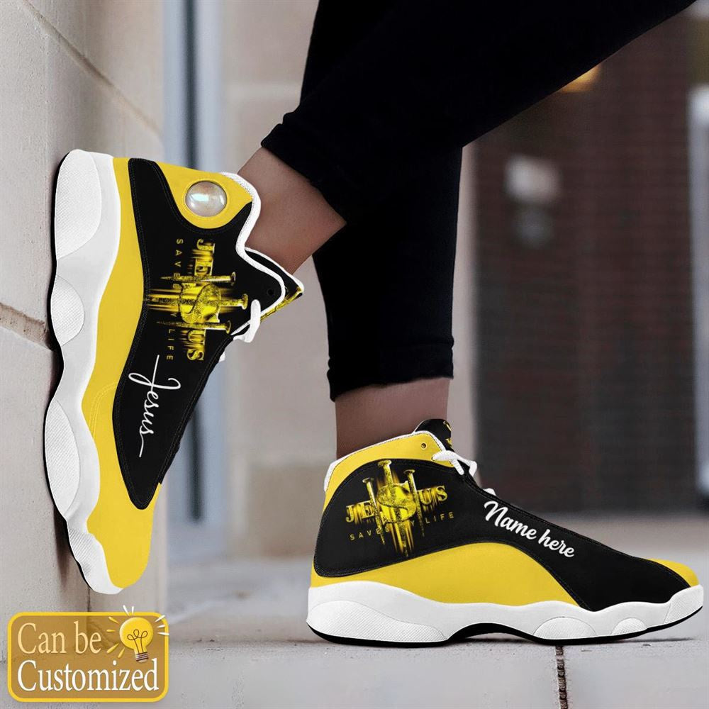 Jesus Saved My Life Custom Name Jd13 Shoes Yellow, Jesus Christ Shoes ...