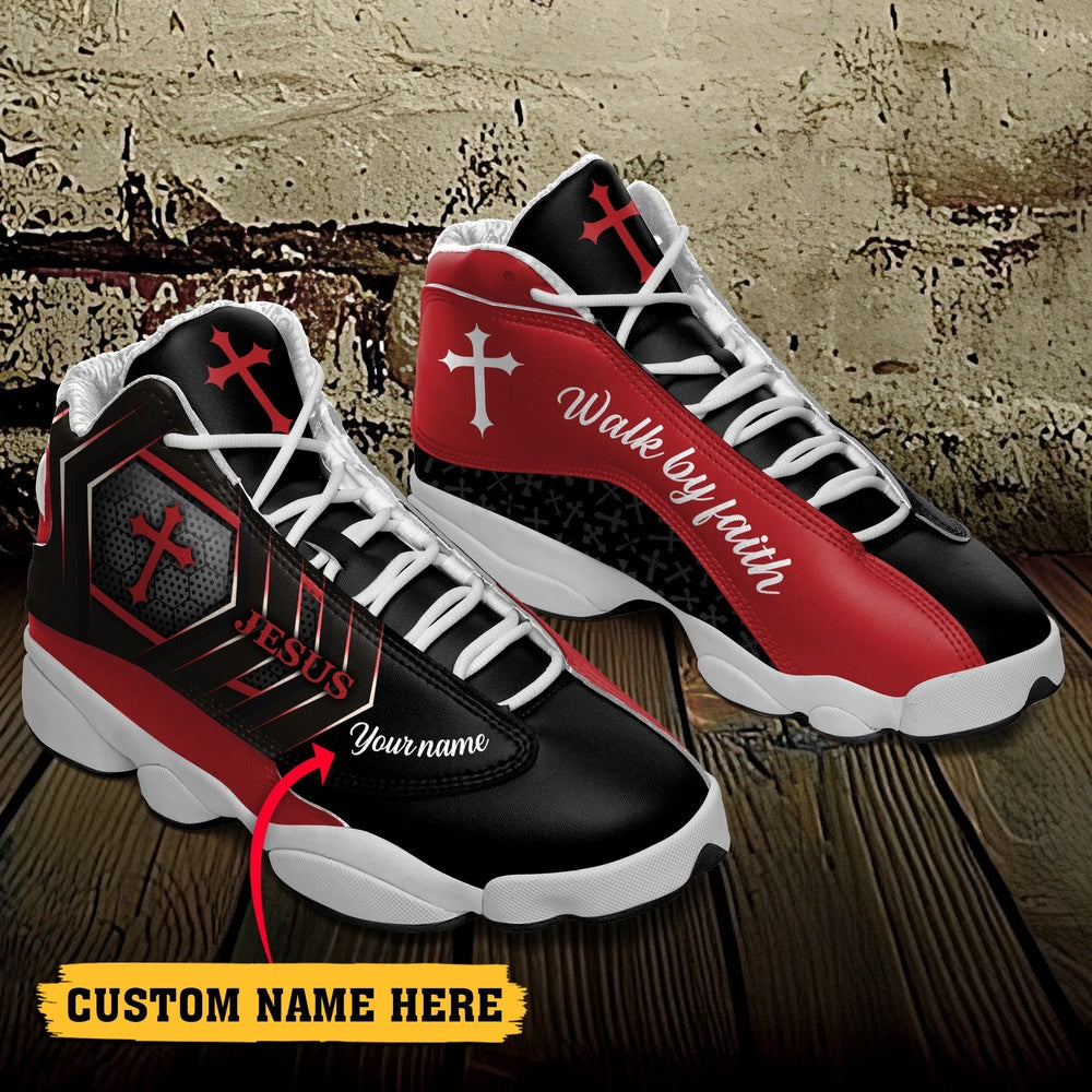 Jesus Walk By Faith Cool Black Custom Name Jd13 Shoes, Jesus Christ Sh ...