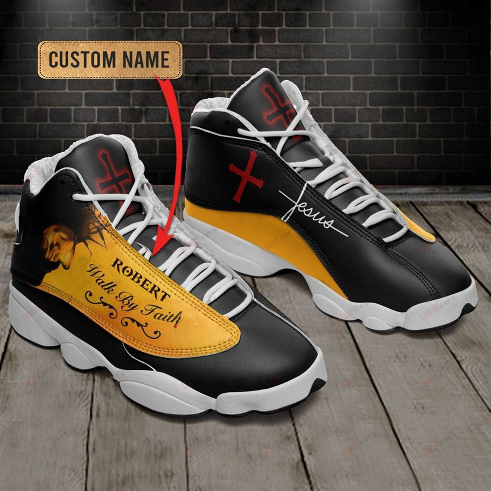 Jesus Walk By Faith Custom Name Jd13 Shoes Yellow, Jesus Christ Shoes ...