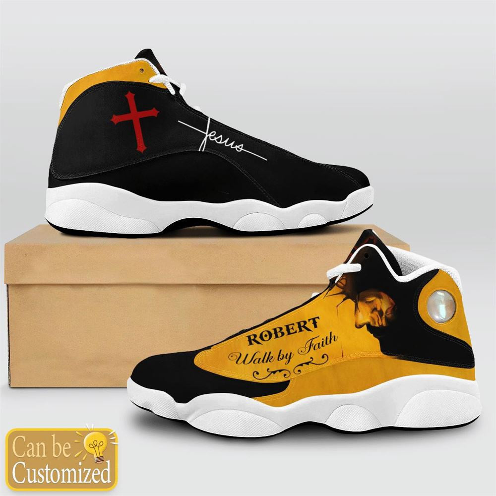 Jesus Walk By Faith Custom Name Jd13 Shoes Yellow, Jesus Christ Shoes ...