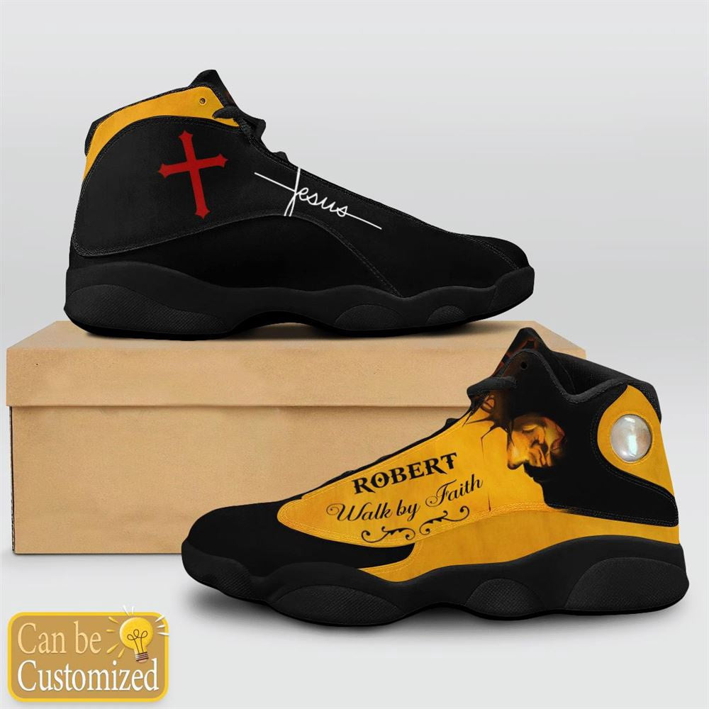 Jesus Walk By Faith Custom Name Jd13 Shoes Yellow, Jesus Christ Shoes ...