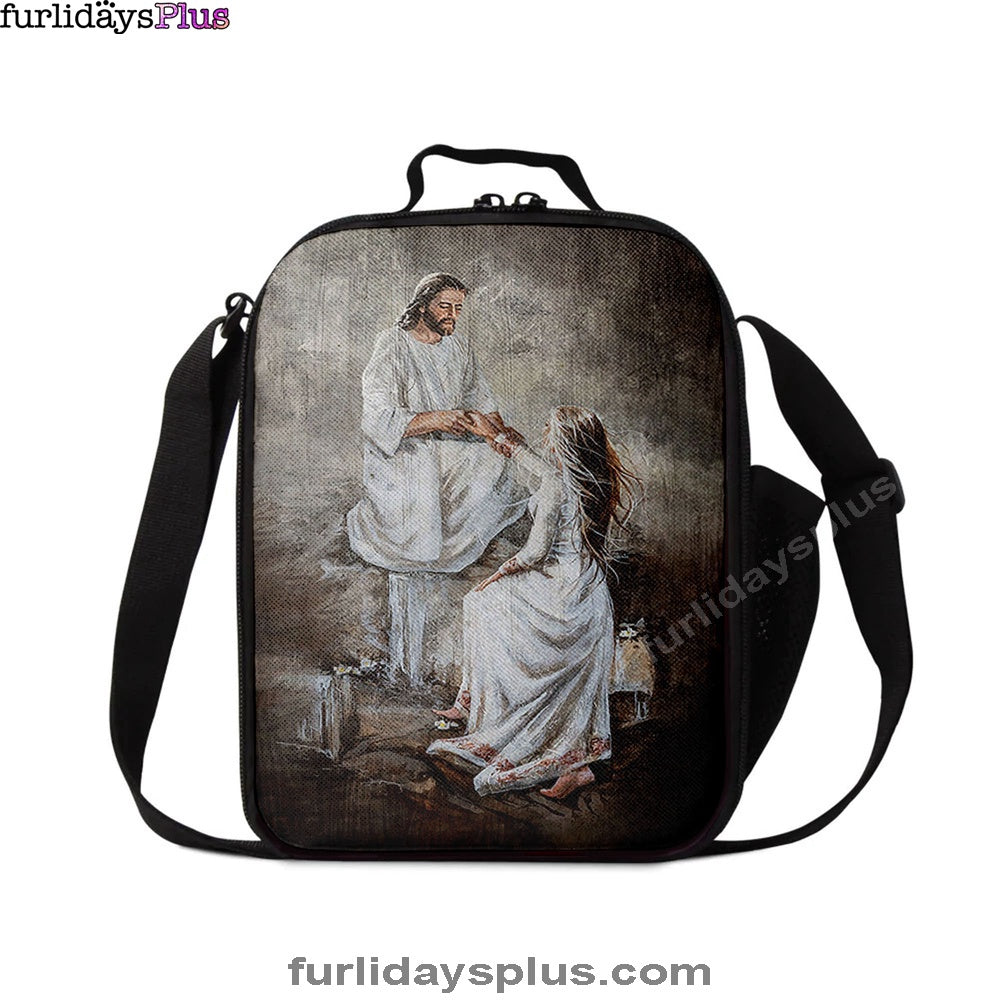 Jesus With Girl Walking With Jesus Lunchbag, Jesus Portrait Lunchbag ...