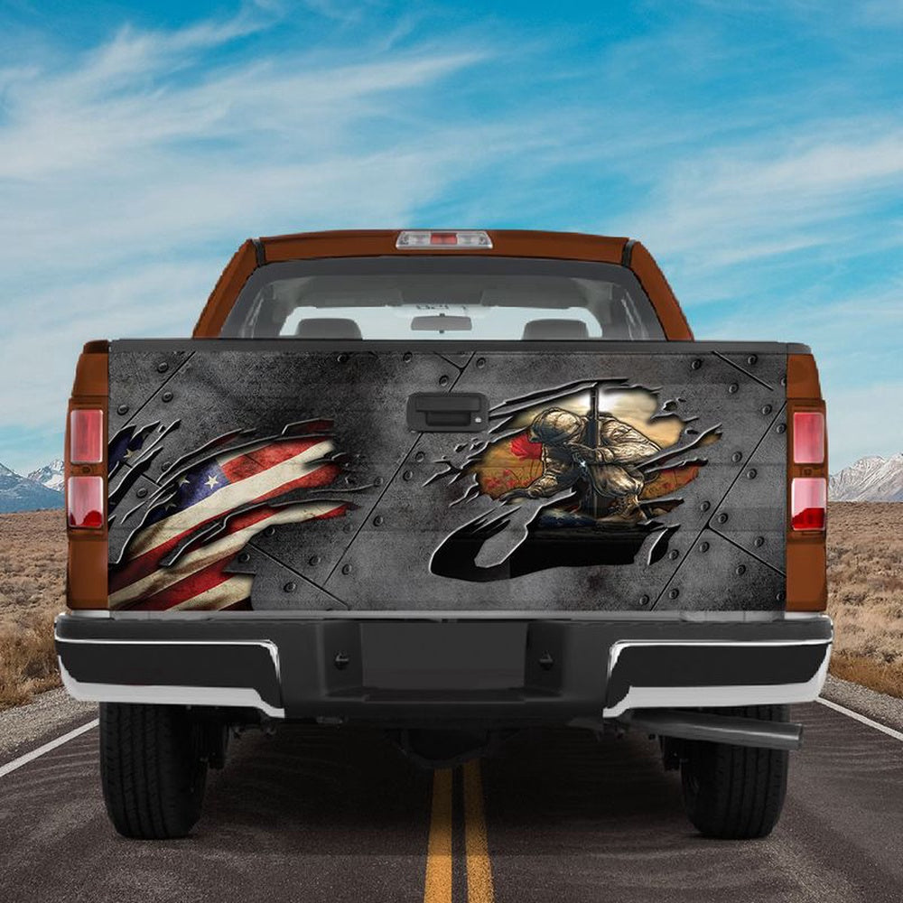 Military Car Wrap, Veteran American Flag Tailgate Wrap Poppy Flower Re ...