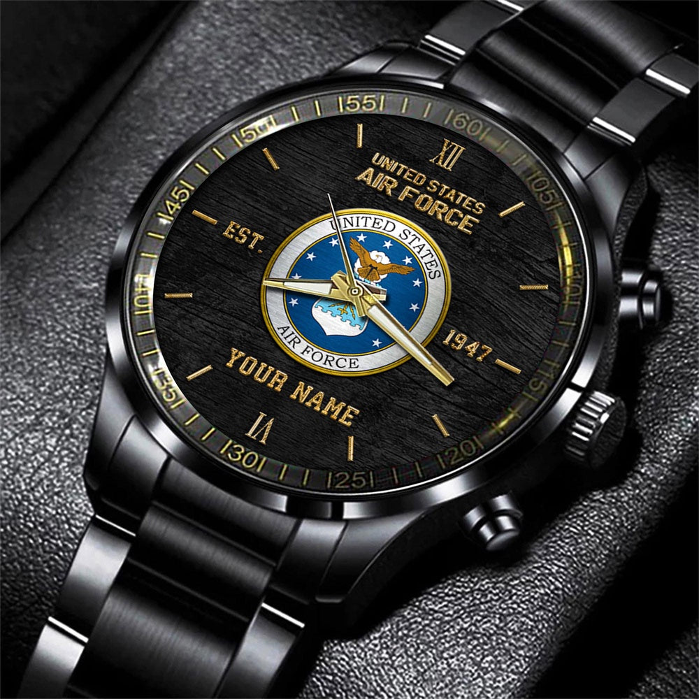 US Air Force Black Fashion Watch Personalized Your Name, US Military W ...