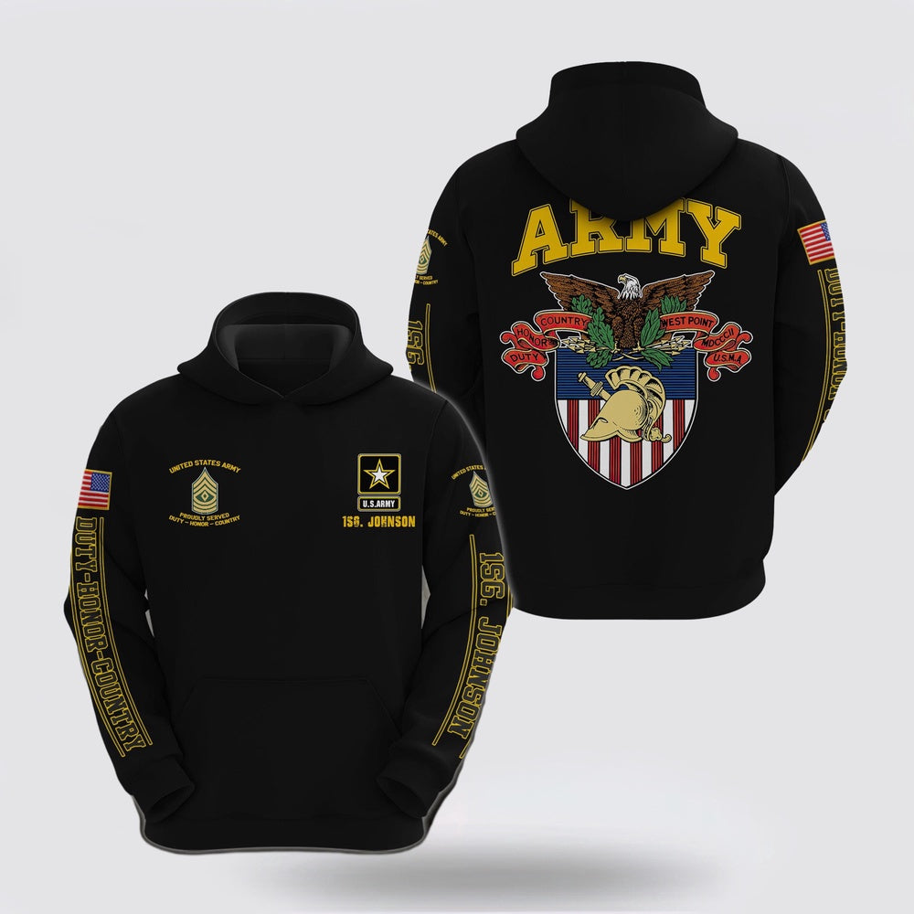 Us Army Hoodie, Us Army Military Hoodie Custom Your Name And Rank ...