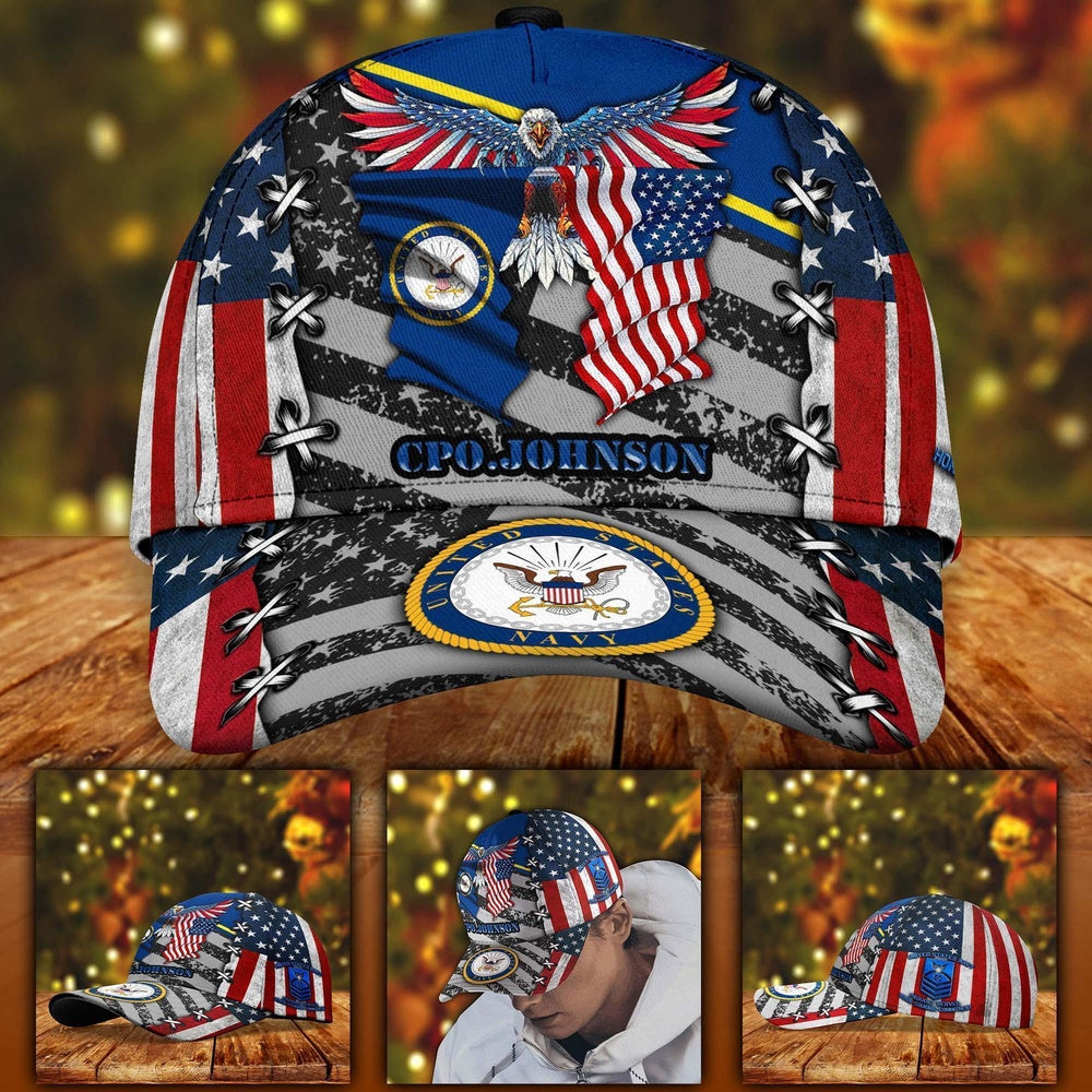 Us Navy Ball Caps, Us Navy Military Veteran Cap Eagle American Flag Cu ...
