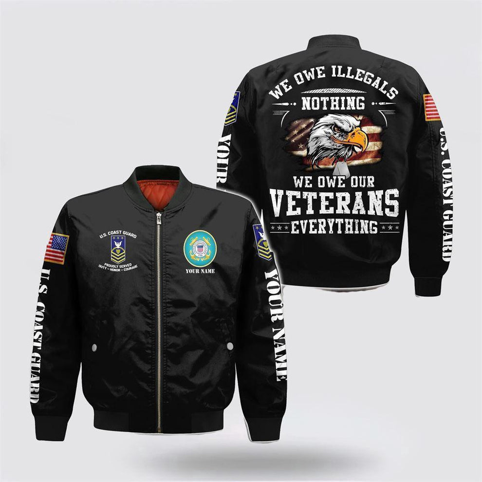 Veterans Bomber Jacket, Personalized Name US Coast Guard Military We O ...