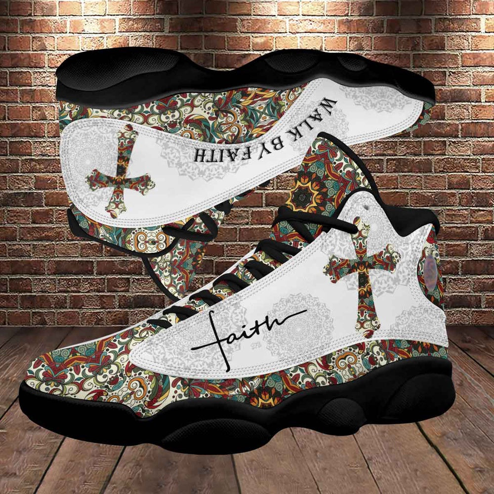 Walk By Faith Boho Design Flower Style Basketball Shoes, Jesus Christ ...