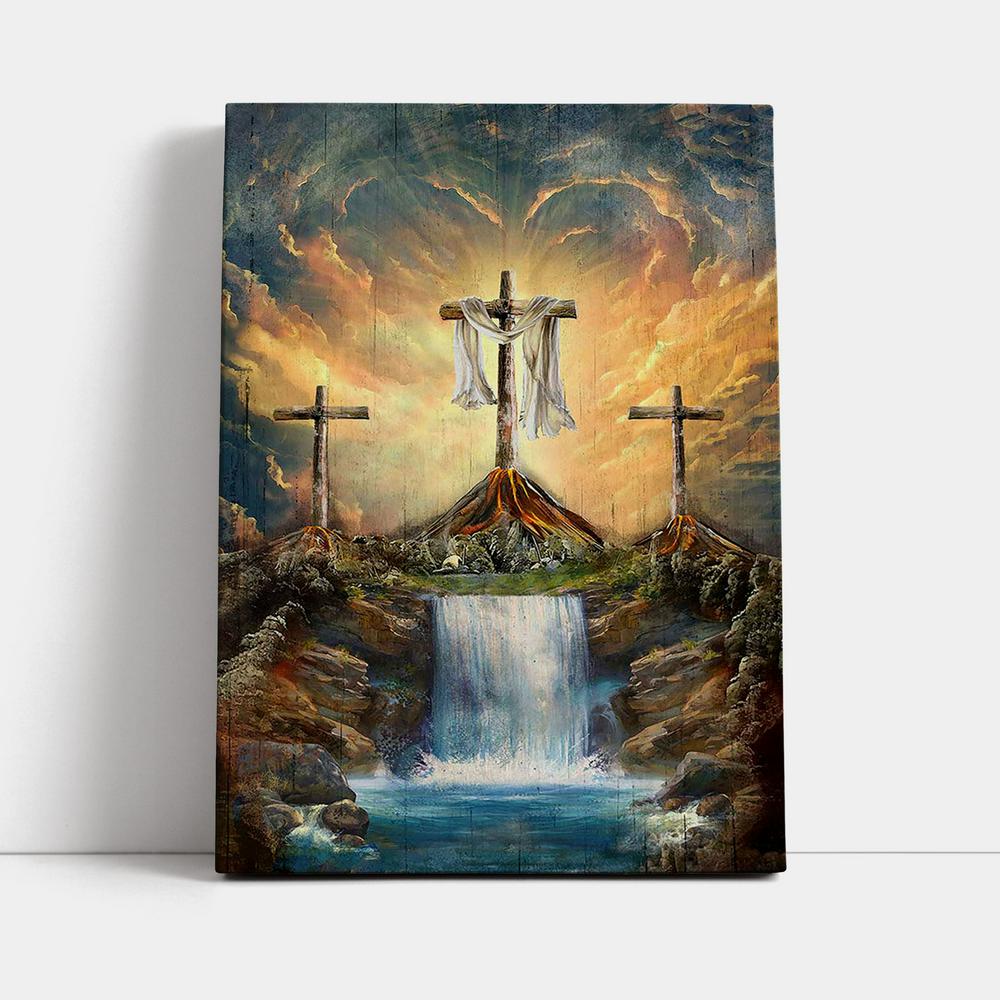 Waterfall Painting Light From Heaven The Three Crosses Canvas Art - Ch ...