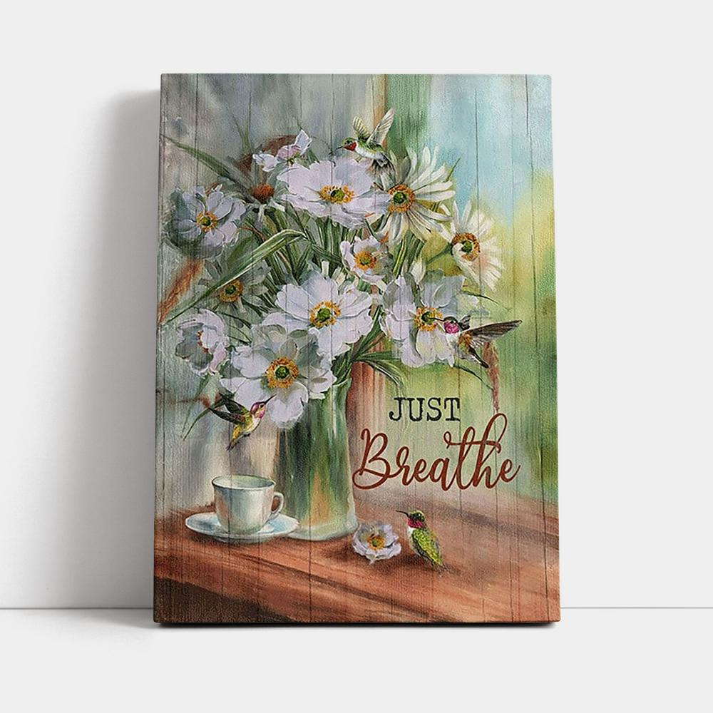 White Flower Hummingbird - Just Breathe Canvas Art - Christian Art - B ...